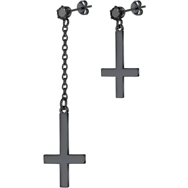 商品名PROSTEEL アシンメトリー 逆さま クロスピアス レディース メンズ サタニックジュエリー 逆さクロスピアス シルバー/ブラックトーン 316Lステンレススチール 低刺激性 ギフトボックス付き, キュービックジルコニアMens ...