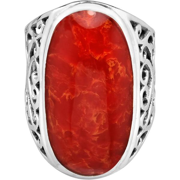 商品名AeraVida Bold Lrg Oval Reconstructed Red Coral Intricate Heart Filigree .925 Sterling Silver Ring (10)ブランド：AeraVida商品...