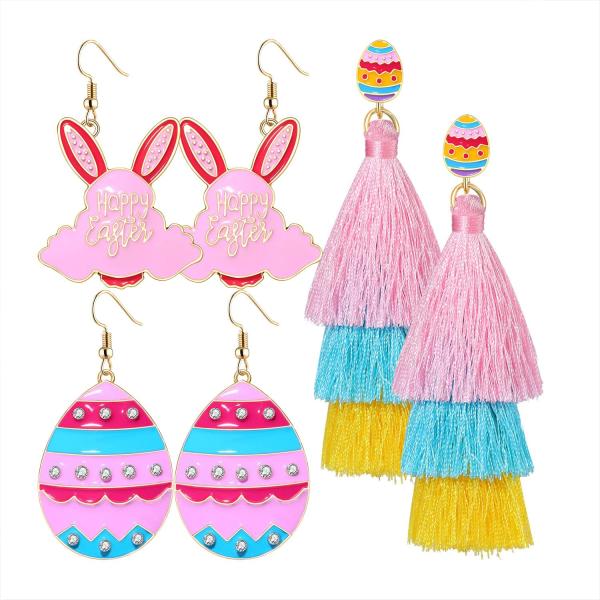 商品名イースターイヤリングセット レディース ダングリング 低刺激性 キュート イースターバニー エッグダングルイヤリング カラフル HAPPY EASTER キャロット レインボー ラビット イヤリング ボーホー スプリング ハンドメイド...