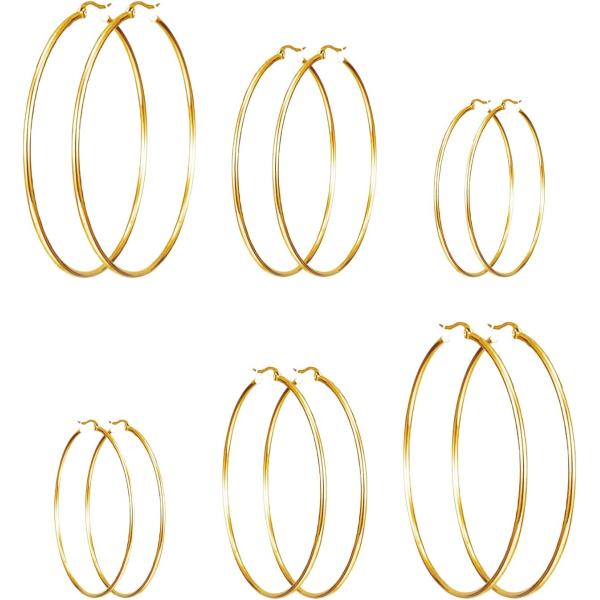 商品名ステンレススチールレディースイヤリング6ペア、非アレルギー性電気メッキイヤリング、サイズ(30mm 40mm 50mm)各2ペア。, (30MM 40MM 50MM) Two Pairs Each, ステンレス鋼, 宝石なし6 Pai...