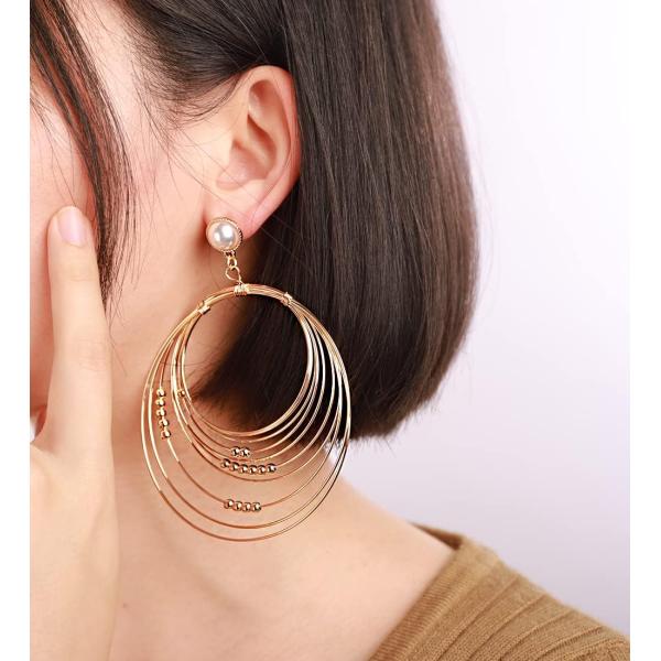 商品名Xerling ゴールドボーホー幾何学サークルフープステートメントパールスタッドイヤリング マルチレイヤードラウンドループダングルイヤリング ゴールドビーズ付き レディース ガールズ (タイプ2)Xerling Gold Boho G...