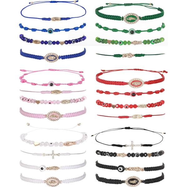 商品名BONITTER 24/12個 メキシカンブレスレット 聖母マリア サンユダス ブレスレット レディース ガールズ レッドストリング イーブルアイ グリーンビーズ アンクレット ジュエリーBONITTER 24/12Pcs Mexic...