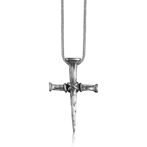 商品名BySilverStone Jewelry - Cross of Nails Necklace for Men in Sterling Silver, 3D Cross Men Pendant, Crucifix Necklace, ...