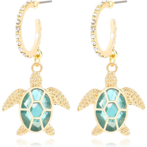 商品名Fianco ゴールドタートルピアス レディース ゴールドメッキ ダングル ブルー ウミガメイヤリング フープ付き 中空デザイン ラインストーン ドロップ 動物 ステートメント イヤリング 夏 ビーチ ファッション ジュエリー ギフト...