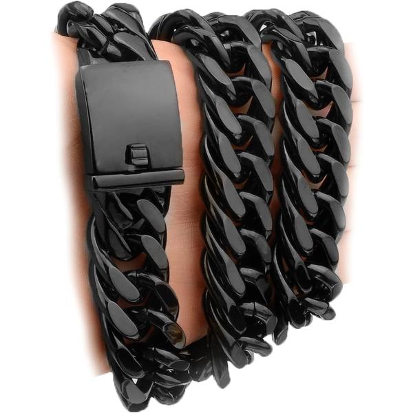 商品名TIASRI チャンキーメンズブラックネックレス 100%ステンレススチール カーブキューバリンク マイアミチェーン ヘビーメンズチョーカー, Heavy Chain, 金属, ジルコンTIASRI Chunky Mens Black...