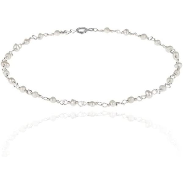 商品名Fancy Rosary White Pearls Beaded Anklet for a Dainty Delicate Look, Best Gift for Her in Sterling Silver 925 Satelite...