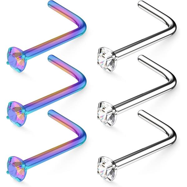 商品名Belatti ノーズリング 男女兼用 6点セット 低刺激性 キュービックジルコニア ノーズスタッドパック 2mm クリスタルノーズスタッドピアスジュエリー (ゲージをお選びください - カラー), 金属, クリスタルBelatti ...