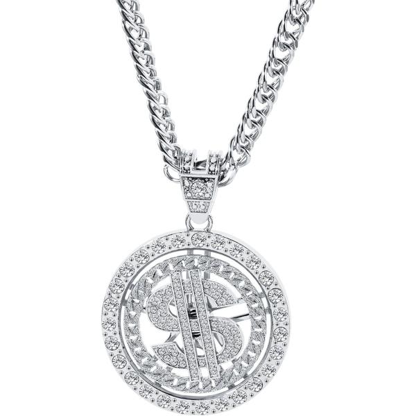 商品名Weahre Dollar Sign Necklace Hip Hop 80s 90s Old School Rapper Costume Big Chunky Punk Pendant Plated Chain for Men Ou...