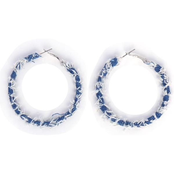 商品名ボヘミアンステートメント オーバルダングルフープイヤリング デニムレザーラップ ビッグフープ ダングルイヤリング サークルジュエリー レディース ガールズ (ER1202), レザー, 宝石なしBohemian Statement O...