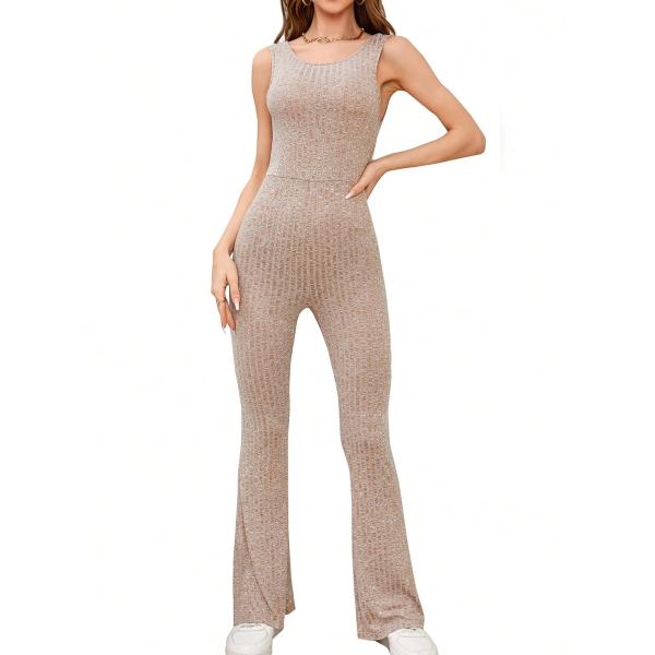 商品名:  WDIRARA Women's Ribbed Scoop Neck Flare Jumpsuit Bell Bottom Sleeveless Casual Jumpsuit Khaki XSブランド: WDIRARA商品サイズ...