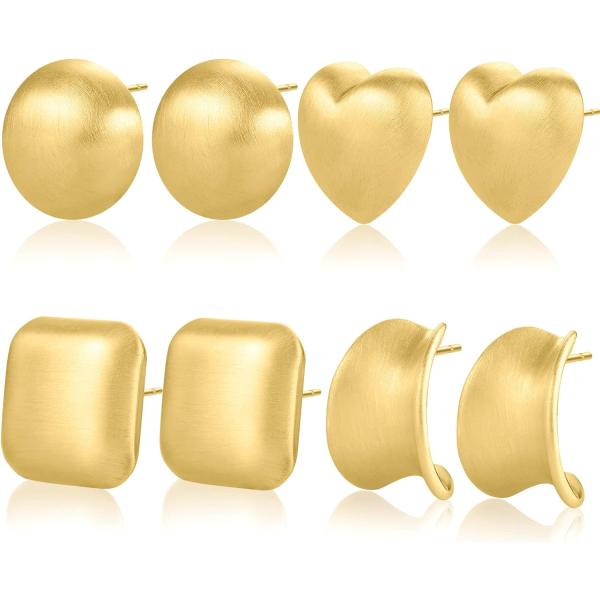 商品名Funtopia ゴールドステートメントイヤリング 4組, 銅 スターリングシルバー, 宝石なしChunky Gold Hoop Earrings, Gold Statement Earrings for Women Girls, F...