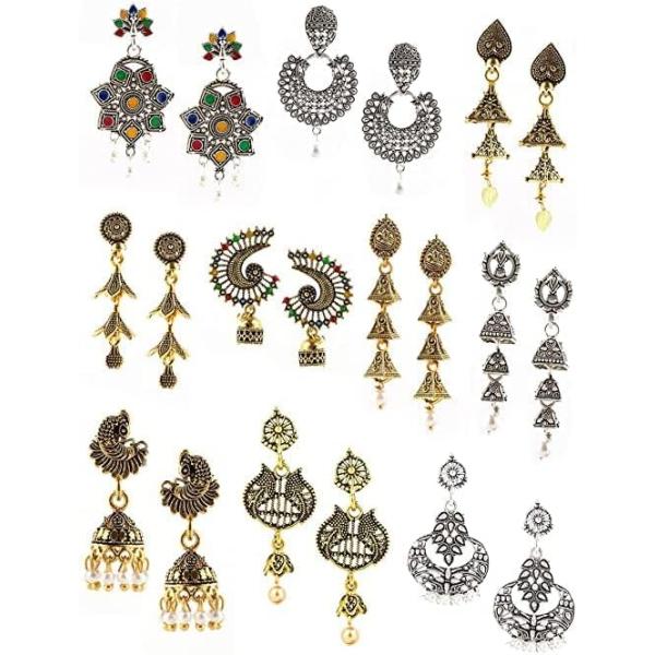 商品名kreyam's Earrings For Women Fashion Jhumka For Girls, Combo Set Of 10 Set, Fashion Jewellery Women Artificial Gold Pl...