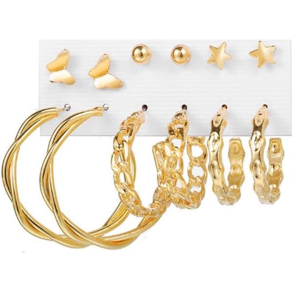 商品名6ペア ゴールド フープ ファッション ホロー ドロップ ダングル イヤリングセット レディース ガールズ 金メッキ パール イヤリング ナショナルスタイル ドロップ タッセル イヤリング スタッド フープ, 金属, 合金。6Pair...