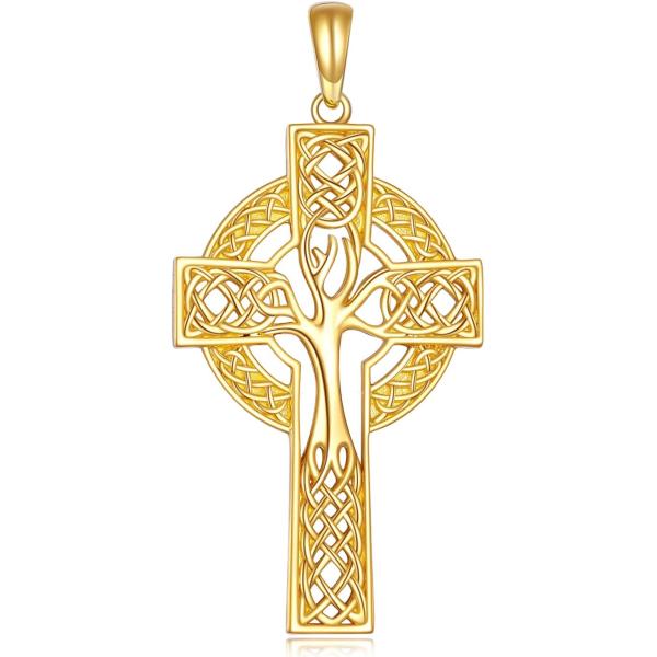 商品名KECHO 14Kソリッドゴールド ケルトクロスネックレス 生命の樹ペンダント 14Kリアルゴールドジュエリーギフト 男女兼用, Yellow Gold, 宝石なしKECHO 14K Solid Gold Celtic Cross N...