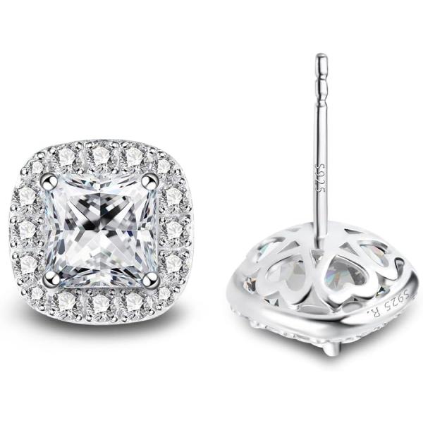 商品名美しい炎 18K ホワイトゴールドメッキ ヘイロー クラスター キュービックジルコニア イヤリング/スターリングシルバー スタッドイヤリング レディース ママ&amp;ガールズ, キュービックジルコニア スターリングシルバー, キュー...