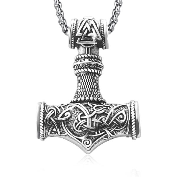 商品名DOTBJ 925スターリングシルバー トールハンマーネックレス 北欧ミョルニル バイキングウルフペンダント 男性用 ロロチェーン付き 22+2インチ, スターリングシルバー, 宝石なしDOTBJ 925 Sterling Silve...