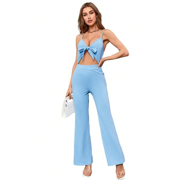 商品名:  WDIRARA Women's Cut Out Tie Front Tummy Control Sleeveless High Waist Cami Jumpsuit Flare Leg Pants Strappy Romper...