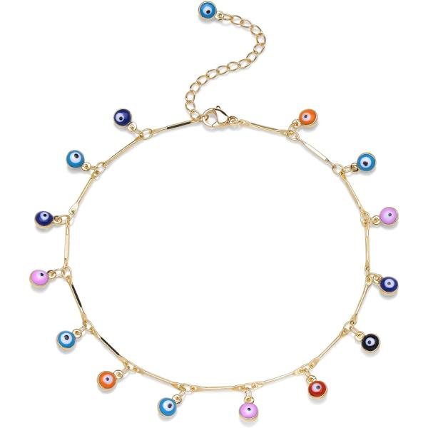 商品名LADYGD ゴールドイーブルアイ アンクルブレスレット レディース トレンディ 14Kゴールドメッキ マルチカラー 調節可能なアンクレット 夏 ビーチ 裸足 ジュエリーギフト 女の子向け 8.66インチ+1.5インチ, 宝石なし。L...