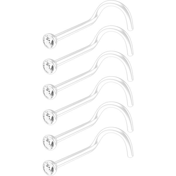 商品名Belatti クリアノーズリング 6個 20g 男女兼用 2mm CZクリスタル | 生体適合性クリアプラスチックノーズスタッド 20ゲージ ストレートバーセット | 低刺激性 バイオフレックス クリアノーズピアス ジュエリー (カ...