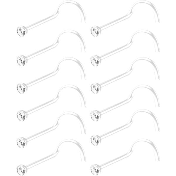 商品名BELATTI (ベラッティ) 12個 クリアノーズリング 男女兼用 キュービックジルコニア - 生体適合性 クリアプラスチック&amp;スチールノーズスタッドゲージ ストレートバーセット - 低刺激性 バイオフレックス クリアノーズ...