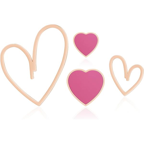 商品名Linawe ハートスタッドピアスセット レディース トレンディ 軟骨 耳珠ピアス ジュエリー かわいい 非対称 ミスマッチ 低刺激性 イヤリング マルチパック 14Kゴールド/ローズゴールド/シルバートーン, Hot Pink Ro...