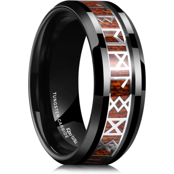 商品名King Will タングステンカーバイド結婚指輪 メンズ 8mm ブラックメッキ 高光沢インレー ノルウェーバイキング ルーンリング あらゆる機会に 快適フィット, 11, タングステン, 宝石なしKing Will Tungste...