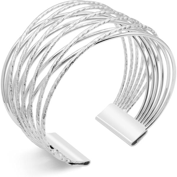 商品名FUTIMELY カフブレスレット レディース マルチレイヤー クロスワイヤー バングルブレスレット オープン調節可能 ワイドカフブレスレット ティーンガールズ ファッションジュエリー, 合金。FUTIMELY Cuff Bracel...