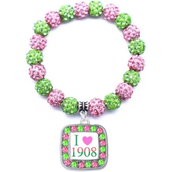 商品名卒業式 ソロリティ ギフト ブレスレット ピンクとグリーン ビーズブレスレット Alpha Kappa ギリシャのパラフィナリア ソロリティ ジュエリーギフトGraduation Sorority Gifts Bracelet Pin...