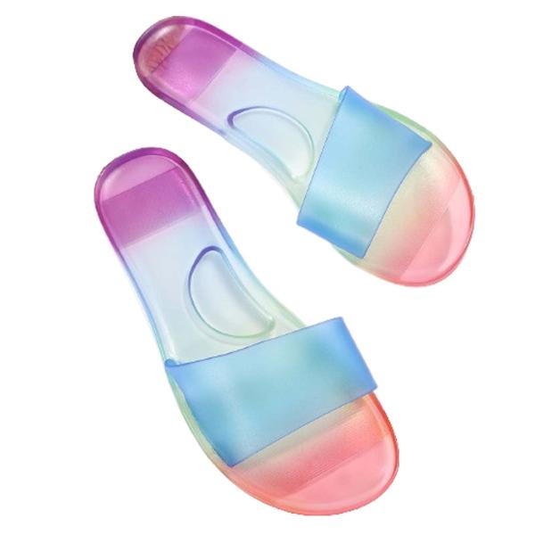商品名:  oiangi Jelly Sandals for Women 2023 Summer Fashion Colour Transparent Slippers Comfy Round Toe Open Toe Flat Slip ...