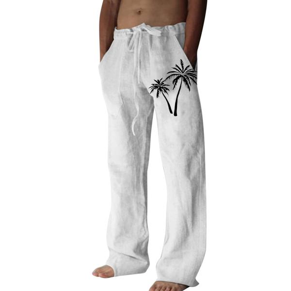 商品名:  Mens Pants Cotton Linen Beach Pant 2023 Soft Stretch Elastic Waisted Summer Trouser with Pockets Palm Tree Print W...