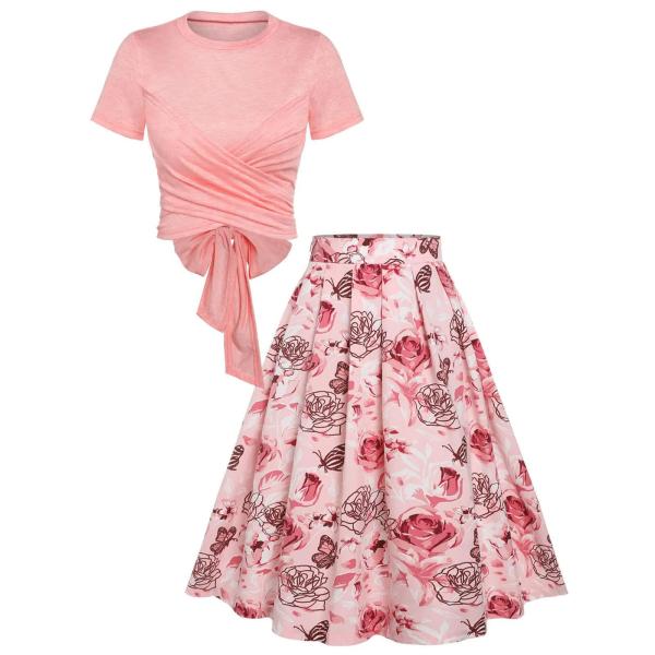 商品名:  Women's Thin Digital Printing Suit Temperament Commuting Ethnic Style Women's Mid Length Skirt Suit Womens (Pink, ...