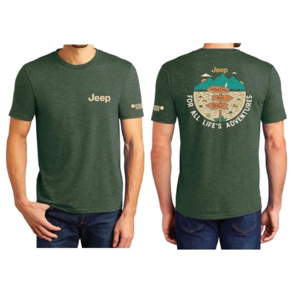 商品名:  Jeep New for All Life's Adventures Logo Signposts T-Shirt Supersoft Cotton/Polyester Blend/Heather Forest Green (4...