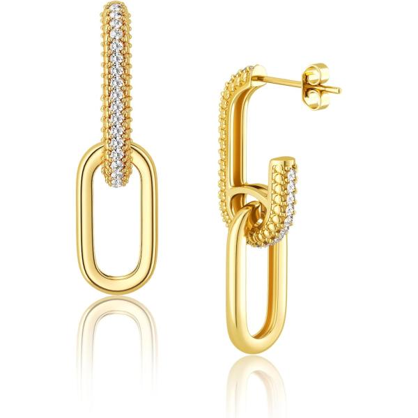 商品名DEARMAY ゴールドドロップフープイヤリング レディース トレンディ 14Kゴールドメッキ コンバーチブルリンクイヤリング レディース ジュエリー 低刺激性 厚手 チャンキー ファッションイヤリング ダングル 長方形イヤリング レ...