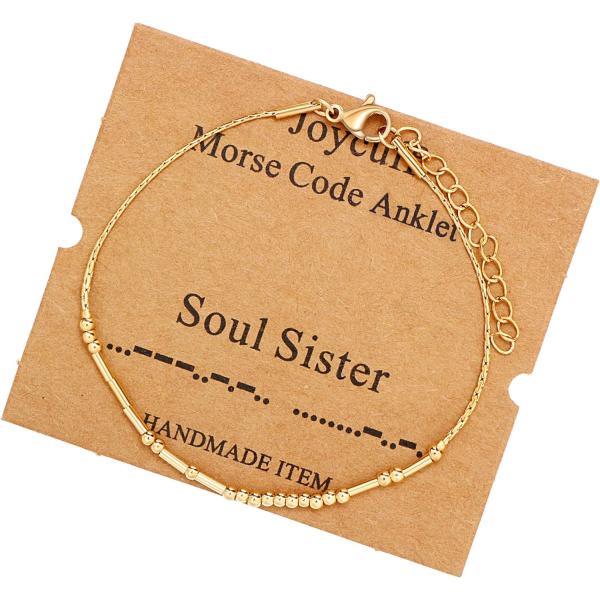 商品名JoycuFF モールスコード 調節可能 シルバー ゴールド アンクレット 女性用 ユニークなビーチジュエリー ギフト, ステンレス鋼, サンドストーンJoycuFF Soul Sister Ankle Bracelets for W...