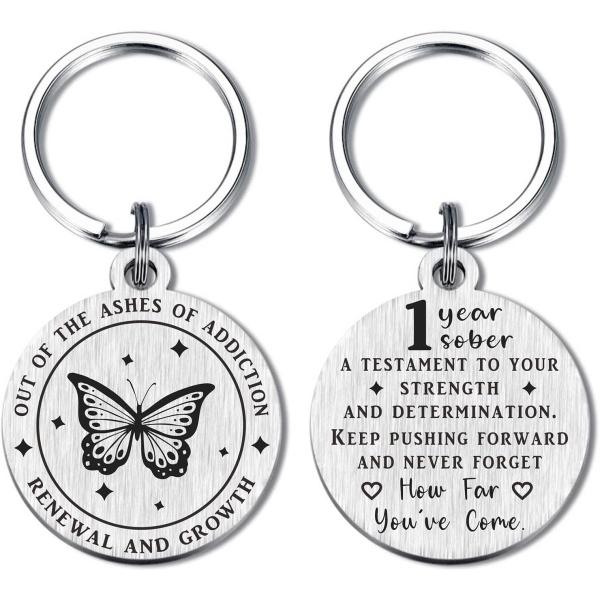 商品名ABNTY 1 Year Sobriety Gifts キーチェーン - 男性と女性への1年間のSoberギフト 1年間のSoberチップ 変身と成長を象徴する蝶のデザインABNTY 1 Year Sobriety Gifts Key...