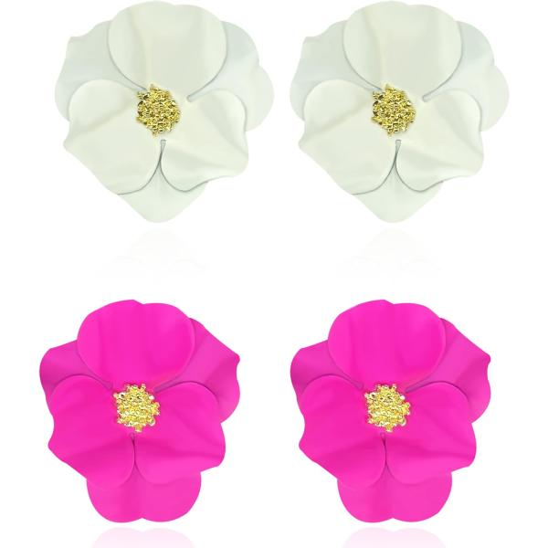 商品名CWVHQ 2組 マルチカラー シック フラワーイヤリング 合金と人工ゴールドのつぼみ レディース ガールズ, 金属, NP。CWVHQ 2 Pairs Multicolor Chic Flower Earrings Composed...