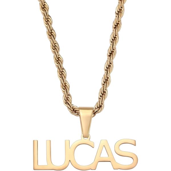 商品名INBLUE Personalized Name Necklace Plate Pendent for Men Women Custom Big Initial Letter Number Necklaces with Curb Ch...