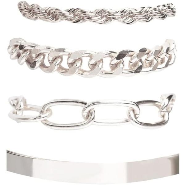 商品名ハリーとヘンリー ゴールドシルバーブレスレット レディース チェーン 重ね付け可能なブレスレットセット ゴールドバングル パンクブレスレット ジュエリー レディース ガールズ 4個セット, adjustable, その他, その他Ha...