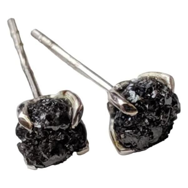 商品名Gems For Jewels レディース 5mm ブラック未加工ダイヤモンド スタッド、2個の一致ペア ブラック未加工ダイヤモンド スタッド、925 スターリングシルバー未加工ダイヤモンド イヤリング プロング セッティング - P...