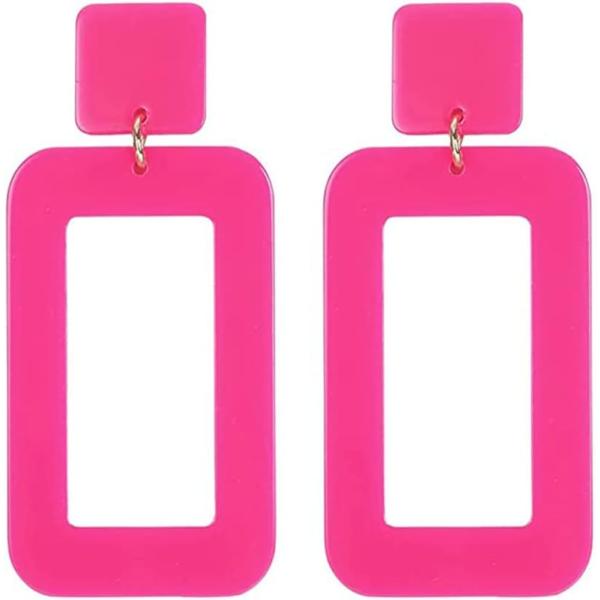 商品名ミニマリスト 長方形 アクリル ステートメント ロング ダングル ドロップ イヤリング レディース ガールズ 低刺激性 シンプル ホットピンク 樹脂 幾何学 スクエア スタッド イヤリング ラージ ビッグ ダングル ハンギング 軽量 ...