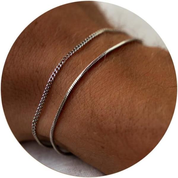 商品名Moodear Silver Bracelets for Men, Silver Double Layer Cuban Snake Bracelets 2mm Silver Bracelets for Women Men 6.5-9 ...