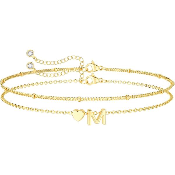 商品名DEARMAY Dainty Initial Heart Gold Bracelets for Women Trendy, 14K Real Gold Letter Charm Bracelet Jewelry Cute Simple...