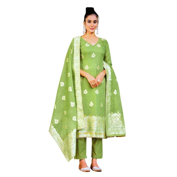 商品名: ladyline レディース Chanderi コットン ジャカード織り サルワール カミーズ スーツ, グリーン(Z), 38 ladyline Womens Chanderi Cotton Jacquard Weaving S...