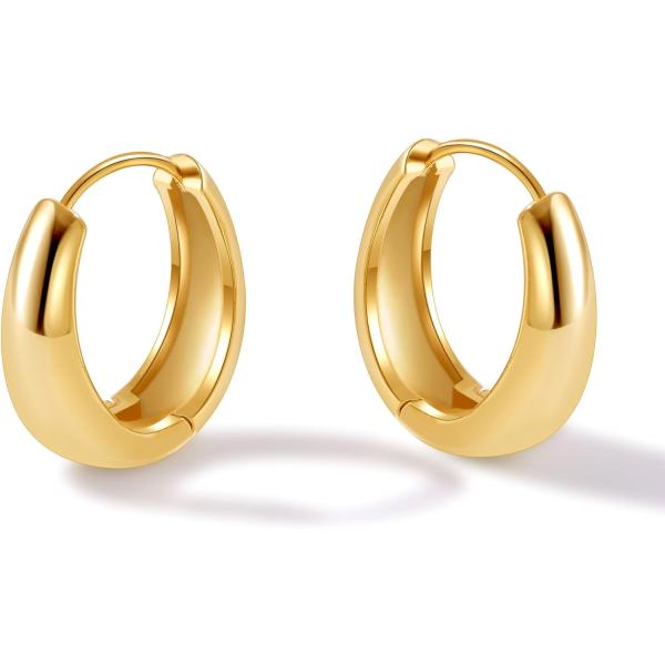 商品名micuco チャンキーゴールドフープイヤリング レディース - 18Kリアルゴールドメッキ 軽量 中空 低刺激性 レディース ガールズ, 真鍮, 宝石なしmicuco Chunky Gold Hoop Earrings for Wo...