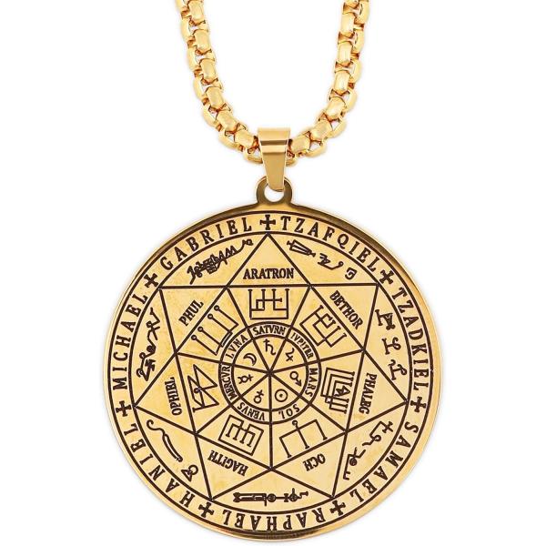 商品名HAQUIL Gold Plated Stainless Steel Seal of The Seven Archangels Medallion Pendant Necklace, Box Chain, Jewelry Gift f...