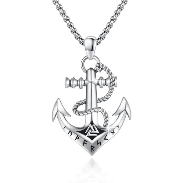 商品名YueYuan アンカーネックレス メンズ 925スターリングシルバー アンカーペンダント セーラーネックレス 航海ネックレス バイキング ヴァルクヌット ルーン文字ジュエリー 卒業記念日 20+2 スターリングシルバー 宝石なし, ...