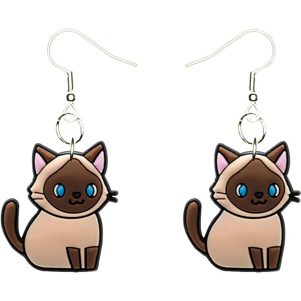 商品名Kitty Cat Earrings Hypoallergenic Silver Plated Fishhooks Yazzle Dazzle Meow Purr Siamese Tabby Calico Fur Furry Whis...