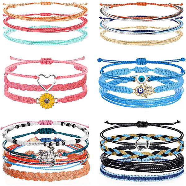 商品名Ronglry 10/18個 ストリング防水ブレスレット レディース ガールズ サーファーウェーブ ボーホーブレスレット 調節可能 ハンドメイド 友情ブレスレット 夏 ビーチ 海 編組ブレスレット アンクレット, Adjustable...