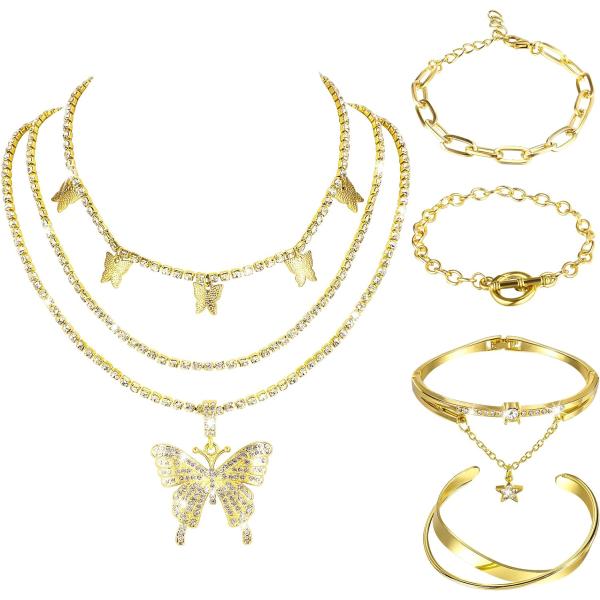 商品名Glenmal 7 Pcs 90s jewelry Set for Women Gold Necklace Bracelet Sets 80s Hip Hop Jewelry Gold Party Accessories Gold B...