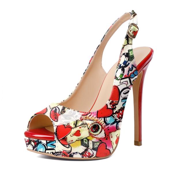 商品名: Joseywade レディース ピープトウ スリングバック プラットフォーム ヒールパンプス ハイヒール サンダル 5インチ スティレットヒール ダンスシューズ, 特許 マルチカラー, 7 Joseywade Slingback ...